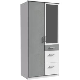 Kleiderschrank wimex "Click" Schränke Gr. B/H/T: 90 cm x 199 cm x 58 cm, 2 St., weiß (weiß, beton, nachbildung lichtgrau) Drehtürenschrank Kleiderschrank Drehtürenschränke Schränke mit Spiegel