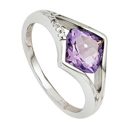 Diamantring Jobo Fingerringe Gr. 58, SI = kleine Einschlüsse, Weißgold 585-Diamanten, weiß (weißgold 585) Damen 585 Weißgold mit Amethyst und 3 Diamanten