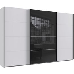 Schwebetürenschrank wimex "Norderstedt" Schränke Gr. B/H/T: 360 cm x 236 cm x 64 cm, 3 St., weiß (weiß, glas schwarz) INKLUSIVE 2 Stoffboxen und zusätzliche Einlegeböden, mit Glastür