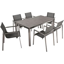 Garten-Essgruppe Garden Pleasure "SIENNA" Sitzmöbel-Sets Gr. B/H/T: 290 cm x 85 cm x 358 cm, stapelbar, grau (grau, taupe, silberfarben) Outdoor Möbel stapelbar