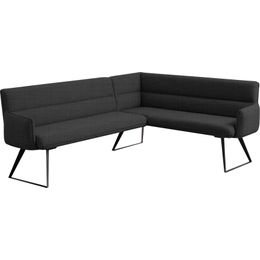 Eckbank Home Affaire "Preston" Sitzbänke Gr. B/H/T: 227 cm x 88 cm x 178 cm, Struktur 2, langer Schenkel links, schwarz (jet black (fiction 5522), schwarz) Mit Armlehnen