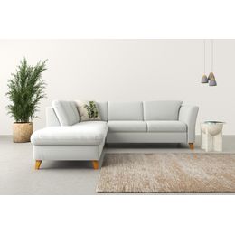 Ecksofa Home Affaire "Trelleborg L-Form", grau (hellgrau), B:252cm H:86cm T:213cm, 100% Polyester, Sofas, Ecksofa, Federkern-Polsterung, wahlweise mit Bettfunktion und Stauraum