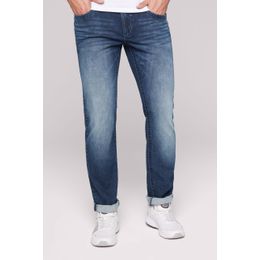 Regular-fit-Jeans CAMP DAVID, Herren, Gr. 29, L&auml;nge 30, blau, Material: 81% Baumwolle, 18% Polyester, 1% Elasthan, Zusatz: Enth&auml;lt nichttextile Teile tierischen Ursprungs (Badge), Abriebeffekte, regular fit, Jeans, mit Bleaching-Effekten