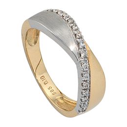 Diamantring Jobo Fingerringe Gr. 54, SI = kleine Einschlüsse, Gelbgold 585-Weißgold 585-Diamanten, gelb (gelbgold 585) Damen 585 Gold bicolor mit 16 Diamanten