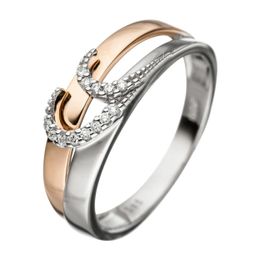 Diamantring Jobo Fingerringe Gr. 60, SI = kleine Einschlüsse, Roségold 585-Weißgold 585-Diamanten, rosegold (roségold 585) Damen 585 Gold bicolor mit 13 Diamanten