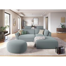 Sit & More Ecksofa SIT & MORE "Cadabra L-Form", blau (aqua), B:243cm H:80cm T:198cm, Samtoptik (100% Polyester);Soft clean (98% Polyester, 2% Polyamid);Struktur fein (100% Polyester), Sofas, Ecksofa, Breite 243 cm, inklusive Sitztiefenverstellung