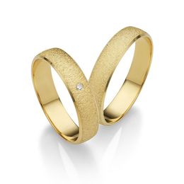 Trauring Firetti "Schmuck Geschenk Gold 375 Hochzeit Ehering "LIEBE"" Fingerringe Gr. 50, 0,01 ct SI = kleine Einschlüsse mit Brillant, Gelbgold 585, 4,5 mm, gelb (gelbgoldfarben) Trauringe Made in Germany, wahlweise mit oder ohne Brillant