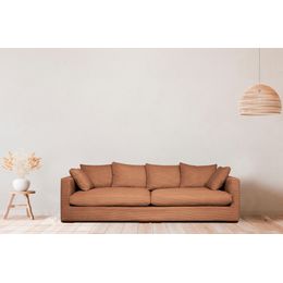 Big-Sofa Home Affaire "Coray", braun (light braun), B:266cm H:80cm T:113cm, 100% Polyester, Sofas, Big-Sofa, extra weich und kuschelig, F&uuml;llung mit Federn und Daunen