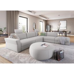 Sit & More Ecksofa SIT & MORE "Cadabra L-Form", silber, B:356cm H:80cm T:292cm, Samtoptik (100% Polyester);Soft clean (98% Polyester, 2% Polyamid);Struktur fein (100% Polyester), Sofas, Ecksofa, Breite 356 cm, mit Sitztiefenverstellung