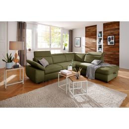Ecksofa Home Affaire "Mauritius L-Form", gr&uuml;n (olive), B:276cm T:232cm, Struktur fein (100% Polyester);Luxus-Microfaser Lederoptik (100% Polyester);Soft clean (98% Polyester, 2% Polyamid), Sofas, Ecksofa, mit Ottomane, mit Kopfteil- und Armlehnverstellung