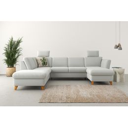 Wohnlandschaft Home Affaire "Trelleborg U-Form", grau (hellgrau), B:307cm H:86cm T:213cm, 100% Polyester, Sofas, Wohnlandschaft, Federkern-Polsterung, wahlweise mit Bettfunktion und Stauraum
