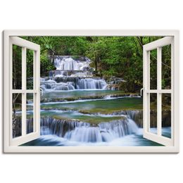 Wandbild Artland "Fensterblick Wasserfall in Kanchanaburi" Bilder Gr. B/H: 100 cm x 70 cm, Leinwandbild Fensterblick Querformat, 1 St., weiß Kunstdrucke als Leinwandbild, Poster, Wandaufkleber in verschied. Größen