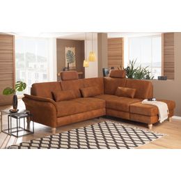 Ecksofa Home Affaire "Palace L-Form", braun (cognac), B:259cm H:89cm T:225cm, Struktur fein (100% Polyester);Struktur (100% Polyester);Luxus-Microfaser Lederoptik (100% Polyester), Sofas, Ecksofa, incl. Sitztiefenverstellung, wahlweise mit Bettfunktion und Stauraum, Topseller