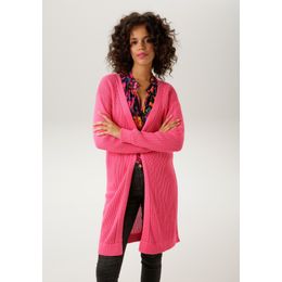 Strickjacke Aniston CASUAL Gr. 36, pink Damen Strickjacken lange im trendigem Netzstrickmuster