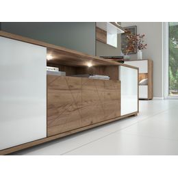 TV-Board Places of Style "Stela" Sideboards Gr. B/H/T: 180 cm x 48,4 cm x 46,5 cm, 1, weiß (tobaco oak, crystal white hochglanz) TV-Lowboards mit Push-to-open und Soft-Close-Funktion, Hochglanz UV-lackiert