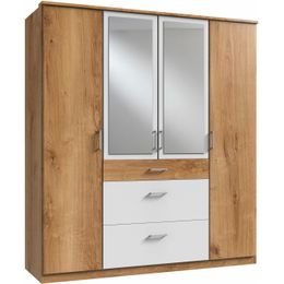 Kleiderschrank wimex "Click" Schränke Gr. B/H/T: 180 cm x 199 cm x 58 cm, 4 St., weiß (plankeneichefarben, weiß) Drehtürenschrank Kleiderschrank Schränke mit Spiegel