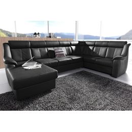 Sit & More Wohnlandschaft SIT & MORE "Basel U-Form", schwarz, B:315cm H:98cm T:210cm, Luxus-Microfaser Altara Nubuck (100% Polyester);Kunstleder SOFTLUX;NaturLEDER (echtes Rindsleder), Sofas, wahlweise mit Relaxfunktion