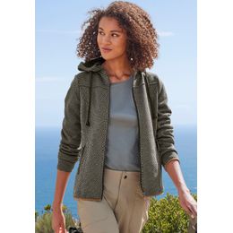 active by Lascana Fleecejacke LASCANA ACTIVE, Damen, Gr. 32/34, grün (olive), Fleece, Obermaterial: 100% Polyester, gemustert, sportlich, normal, Langarm, Jacken, ; Trekkingjacke mit Kapuze