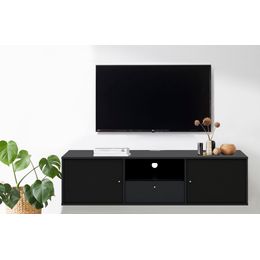 TV-Board HAMMEL FURNITURE "Mistral Fernsehschrank, Medienmöbel, Hängend" Sideboards Gr. B/H/T: 161,5 cm x 42 cm x 45 cm, 1, schwarz (schwarz gebeizt) mit Türen Akustikstoff, Kabeldurchführung, Lowboard, B: 161,5 cm