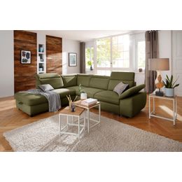 Ecksofa Home Affaire "Mauritius L-Form", gr&uuml;n (olive), B:276cm T:232cm, Struktur fein (100% Polyester);Luxus-Microfaser Lederoptik (100% Polyester);Soft clean (98% Polyester, 2% Polyamid), Sofas, Ecksofa, mit Ottomane, mit Kopfteil- und Armlehnverstellung