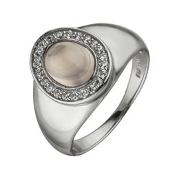 Fingerring Jobo Gr. 56, silber (silber 925), Fingerringe, Damen, 56, Silber 925 (Sterlingsilber), Fingerring, 925 Silber mit Rosenquarz und 22 Zirkonia