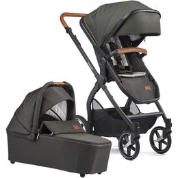 Kombi-Kinderwagen Gesslein "FX4 Soft+ mit Aufsatz Life, schwarz/cognac, dark olive" grün (dark oliv) Baby Kinderwagen Kombikinderwagen mit Babywanne C3 und Babyschalenadapter