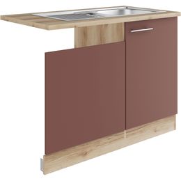 Spülenschrank Optifit "Bella" Schränke Gr. B/H/T: 110 cm x 84,8 cm x 60 cm, 2 St., rot (rostrot, wildeiche, wildeiche) Breite 110 cm, für teilintegrierten Geschirrspüler