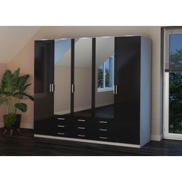 Kleiderschrank Priess "Amsterdam" Schränke Gr. B/H/T: 230 cm x 193 cm x 56 cm, mit Glaskranzblende und LED, 5 St., schwarz-weiß (weiß, schwarz) Kleiderschränke mit oder ohne LED-Beleuchtung