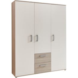 Lüttenhütt Kleiderschrank LÜTTENHÜTT "Geert, Kinderkleiderschrank" Gr. B/H/T: 130 cm x 188 cm x 51 cm, 3 St., grau (ulme silber, nb, weiß) Baby Schränke Kleiderschränke 2 Kleiderstangen, verstellbare Einlegeböden, mit zwei Schubkästen