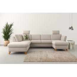 Wohnlandschaft Home Affaire "Trelleborg U-Form", grau (elephant), B:307cm H:86cm T:213cm, 100% Polyester, Sofas, Wohnlandschaft, Federkern-Polsterung, wahlweise mit Bettfunktion und Stauraum