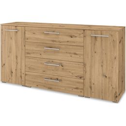 Kommode SET ONE BY Musterring "Henderson" Sideboards Gr. B/H/T: 160 cm x 81 cm x 42 cm, 4, braun (eiche artisan) mit 2 Türen und 4 Schubladen inkl. Selbsteinzug Dämpfung