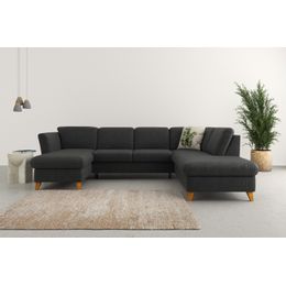Wohnlandschaft Home Affaire "Trelleborg U-Form", grau (anthrazit), B:307cm H:86cm T:213cm, 100% Polyester, Sofas, Wohnlandschaft, Federkern-Polsterung, wahlweise mit Bettfunktion und Stauraum