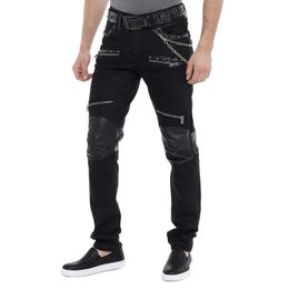 Cipo & Baxx Slim-fit-Jeans CIPO & BAXX Gr. 31, Länge 32, schwarz Herren Jeans mit Leder Einsatz