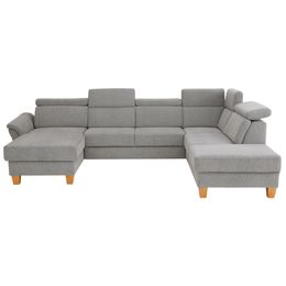 Wohnlandschaft Home Affaire "Conville U-Form", grau, B:322cm H:84cm T:217cm, 100% Polyester, Sofas, Wohnlandschaft, Kopfteilverstellung wahlweise mit Bettfunktion und Bettkasten