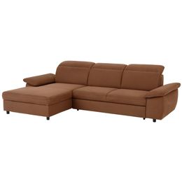 Ecksofa Home Affaire "Mauritius L-Form", braun, B:287cm T:178cm, Struktur fein (100% Polyester);Luxus-Microfaser Lederoptik (100% Polyester);Soft clean (98% Polyester, 2% Polyamid), Sofas, Ecksofa, mit Kopfteil- und Armlehnverstellung, mit Bettfunktion und Bettkasten