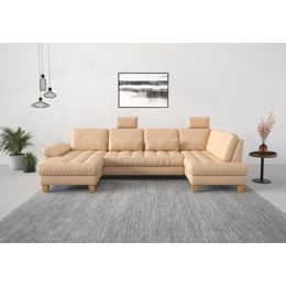 Sit & More Wohnlandschaft SIT & MORE "Westham U-Form", braun (macciato), B:338cm H:88cm T:172cm, 100% Polyester, Sofas, Wohnlandschaft, wahlweise mit Bettfunktion, Bettkasten, Sitztiefenverstellung