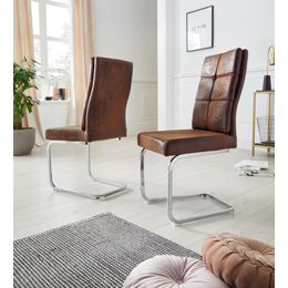 Esszimmerstuhl Inosign "Lale Freischwinger", braun, Bezug: 100% Polyester, Stühle, (2 Stück) Bezug aus strapazierfähiger Microfaser, Metallgestell