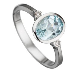 Diamantring Jobo "Ring mit Aquamarin und 2 Diamanten" Fingerringe Gr. 50, SI = kleine Einschlüsse, Weißgold 585-Diamanten, weiß (weißgold 585) Damen 585 Weißgold