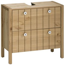 Waschbeckenunterschrank Home Affaire "Tina" Schränke Gr. B/H/T: 57 cm x 61 cm x 28 cm, beige (natur) Bad-Waschbecken-Unterschränke Badmöbel, Schrank, Breite 57 cm, Massivholz