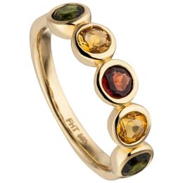 Fingerring Jobo "Ring mit Citrin Granat Turmalin" Fingerringe Gr. 52, Gelbgold 585, gelb (gelbgold 585, mehrfarbig) Damen 585 Gold