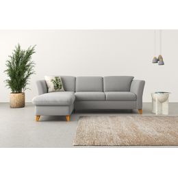 Ecksofa Home Affaire "Trelleborg L-Form", grau, B:249cm H:86cm T:162cm, 100% Polyester, Sofas, Ecksofa, Federkern-Polsterung, wahlweise mit Bettfunktion und Bettkasten