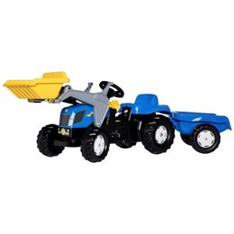 Tretfahrzeug Rolly Toys "NH T7040" Tretfahrzeuge blau Kinder Kettcar Tretfahrzeug Traktor mit Trailer und Lader