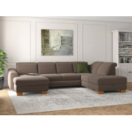 Sit & More Wohnlandschaft SIT & MORE "Dundee U-Form", grau (taupe), B:338cm H:86cm T:219cm, Sofas, Wohnlandschaft, mit Federkern und Massivholzf&uuml;&szlig;en, wahlweise mit Kopfteilverstellung