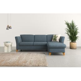 Ecksofa Home Affaire "Trelleborg L-Form", blau (blaugrau), B:249cm H:86cm T:162cm, 100% Polyester, Sofas, Ecksofa, Federkern-Polsterung, wahlweise mit Bettfunktion und Bettkasten