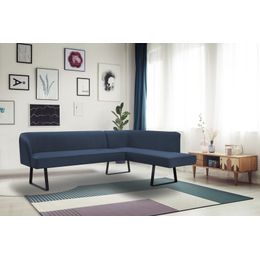 Eckbank exxpo - SOFA FASHION "Americano" Sitzbänke Gr. B/H/T: 249 cm x 83 cm x 157 cm, Samtvelours, langer Schenkel links, blau (navy) Eckbänke mit Keder und Metallfüßen, Bezug in verschiedenen Qualitäten