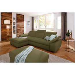 Ecksofa Home Affaire "Mauritius L-Form", gr&uuml;n (olive), B:287cm T:178cm, Struktur fein (100% Polyester);Luxus-Microfaser Lederoptik (100% Polyester);Soft clean (98% Polyester, 2% Polyamid), Sofas, Ecksofa, mit Kopfteil- und Armlehnverstellung, mit Bettfunktion und Bettkasten