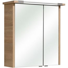 Spiegelschrank SAPHIR "Quickset 382 Badschrank, 2 Spiegeltüren, Einlegeböden, 65 cm breit" Schränke Gr. B/H/T: 65 cm x 72 cm x 20 cm, 2 St., braun (eiche natur) Bad-Spiegelschränke inkl. LED-Beleuchtung, Türdämpfer, Schalter-Steckdosenkombination