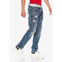 Cipo & Baxx Straight-Jeans CIPO & BAXX Gr. 30, Länge 34, blau Herren Jeans im modischen Destroyed-Look