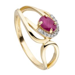 Fingerring Jobo "Ring mit Rubin und Zirkonia" Fingerringe Gr. 50, Gelbgold 333, goldfarben (gelbgold 333, rot) Damen 333 Gold