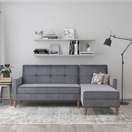 Ecksofa DOREL HOME "Lilly, L-Form", grau (anthrazit), B:212cm H:82cm T:153cm, Veloursstoff 100% Polyester, Sofas, Ecksofa, mit Bett-Funktion, Recamiere beidseitig montierbar, Sitzh&ouml;he 43 cm